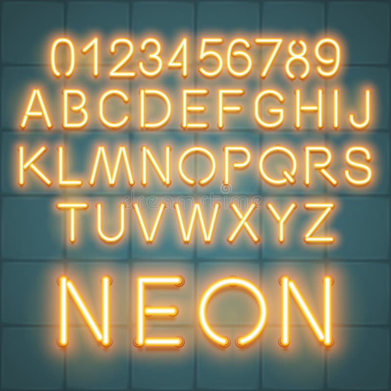Neon Vector Alphabet, Set of Realistic Fluorescent Glowing Letters ...
