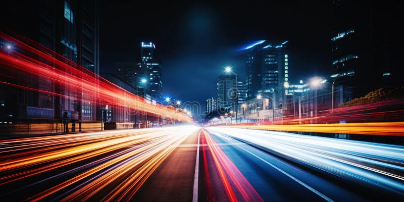 Neon Velocity: Urban Pulse of the Night. Speed Light Trails Stock Photo ...