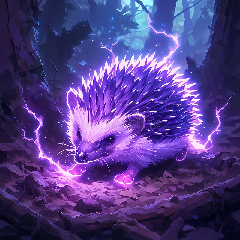 Neon Violet Hedgehog with Electrifying Spines Stock Illustration ...