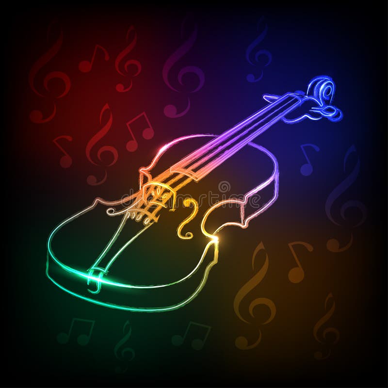 Neon violin with notes stock vector. Illustration of glow - 16242507