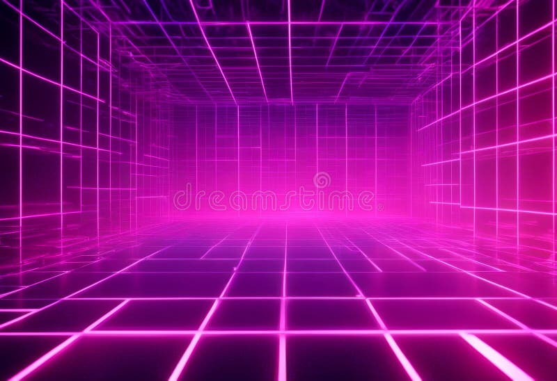 Neon Virtual Reality Grid Blue 3d Render Mesh Abstract Ultraviolet Pink ...