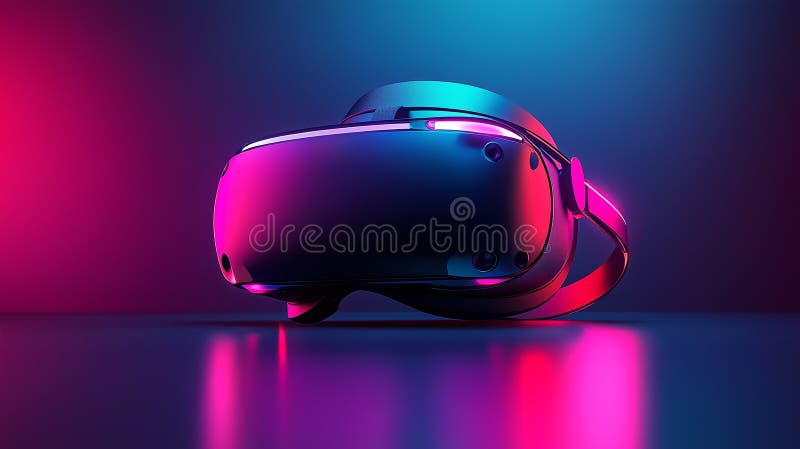 Neon Virtual Reality Headset with Vibrant Pink and Blue Lighting Stock ...