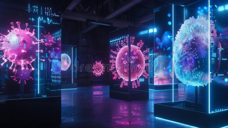 Neon Virus Models in a Futuristic Lab Stock Image - Image of ...