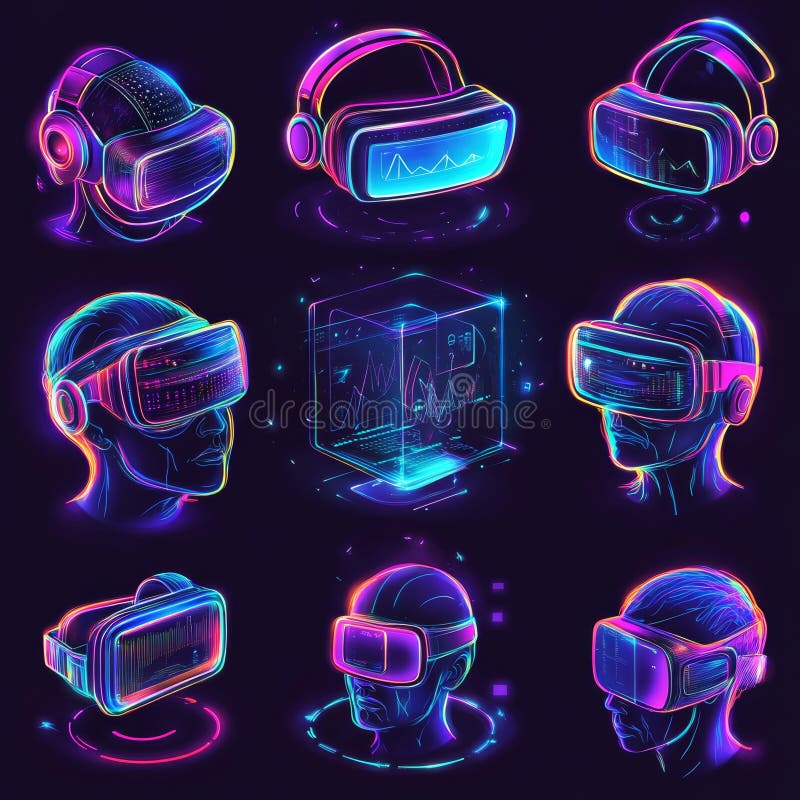 Neon VR Headset Collection Future Technology Metaverse Virtual Reality ...