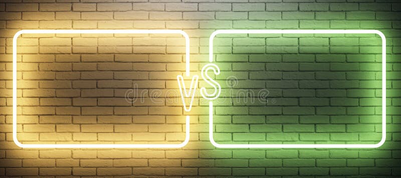 Neon VS Symbol between Two Illuminated Rectangles on a Brick Wall ...
