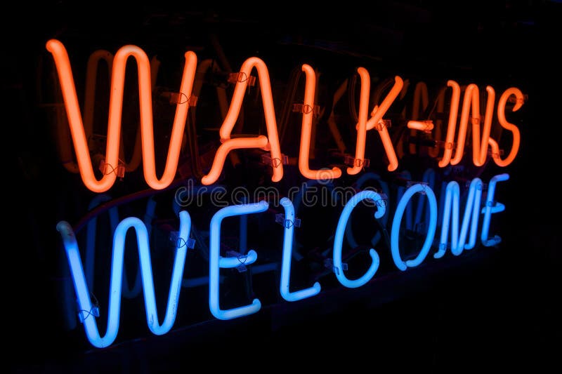 Neon Walk in S Welcome Sign Stock Photo - Image of pedicure, friendly ...
