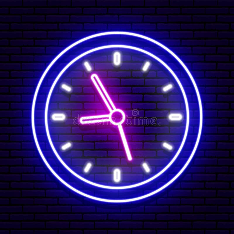 Neon Wall Clock. Blue and Purple Color Stock Vector - Illustration of ...
