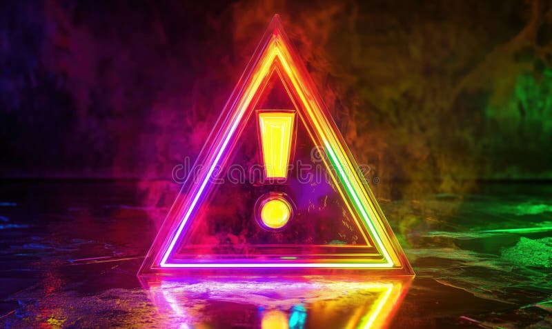 Neon Warning Sign with Exclamation Mark in Triangular Shape, Colorful ...