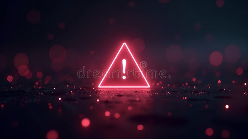 Neon Warning Sign on Dark Bokeh Background Stock Illustration ...