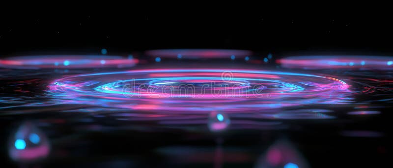 Neon Water Droplets Creating Reflections on a Black Background Stock ...