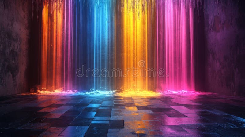 Neon Waterfall Illumination Abstract Art Display Stock Illustration ...