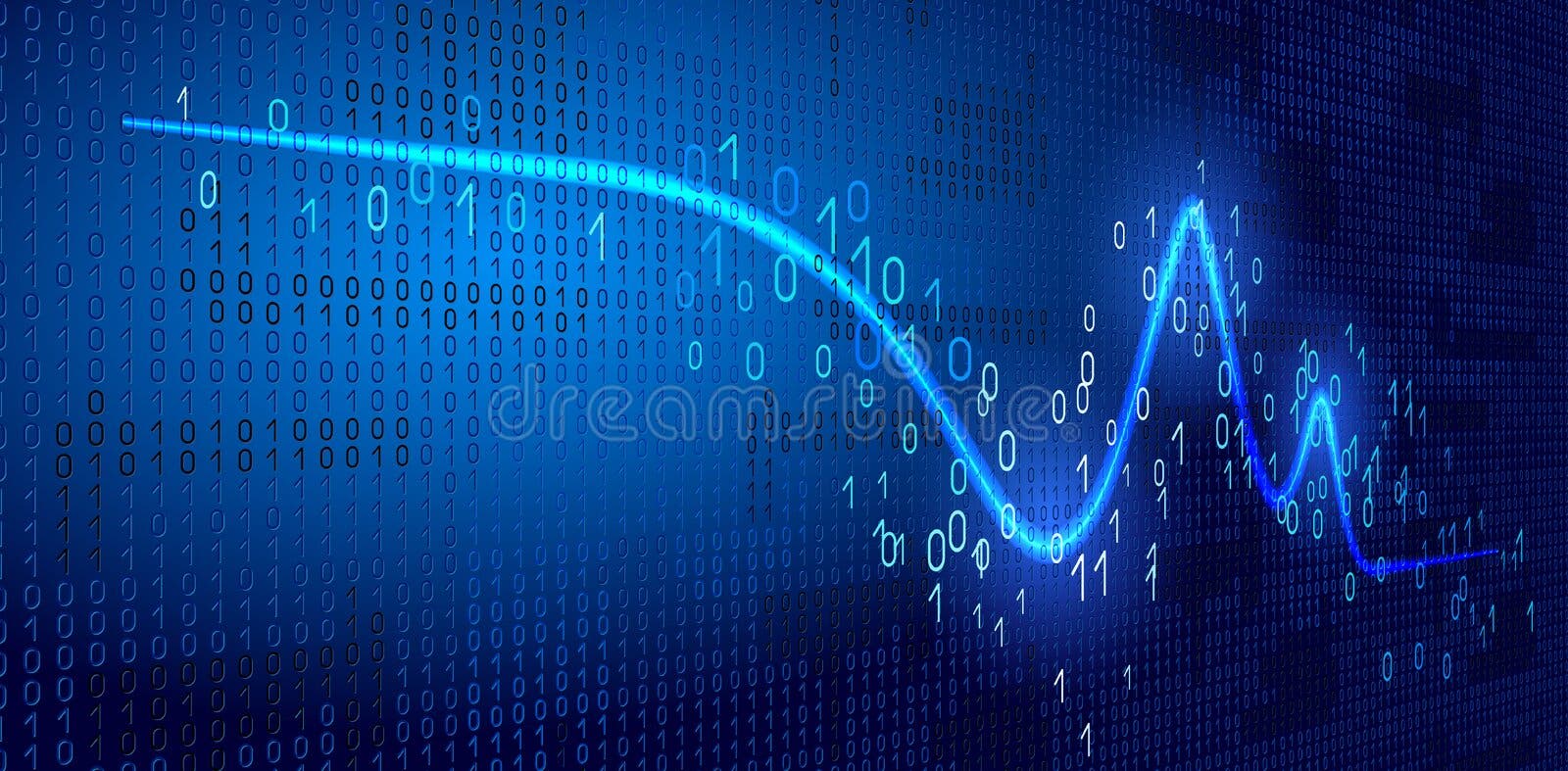 Neon Wave Graph Against Binary Code Background Stock Vector ...