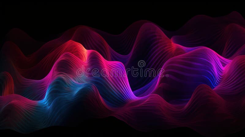 Neon Wave Patterns on Black Background in Dark Purple and Light Maroon ...