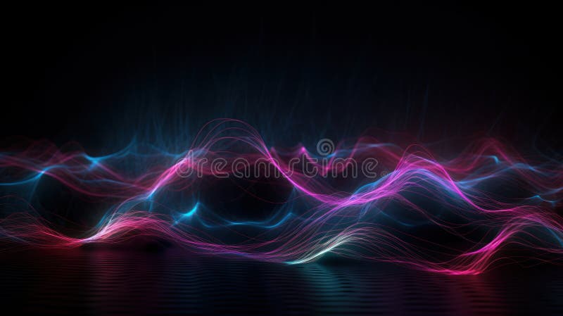 Neon Wave Patterns on Black Background . Stock Illustration ...