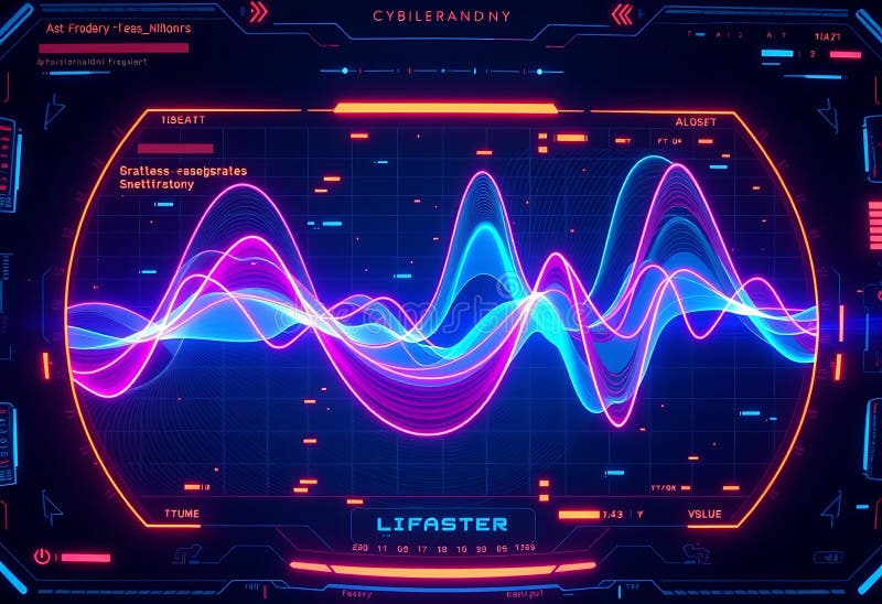Neon Waveform Data Visualization Futuristic Interface Design Stock ...