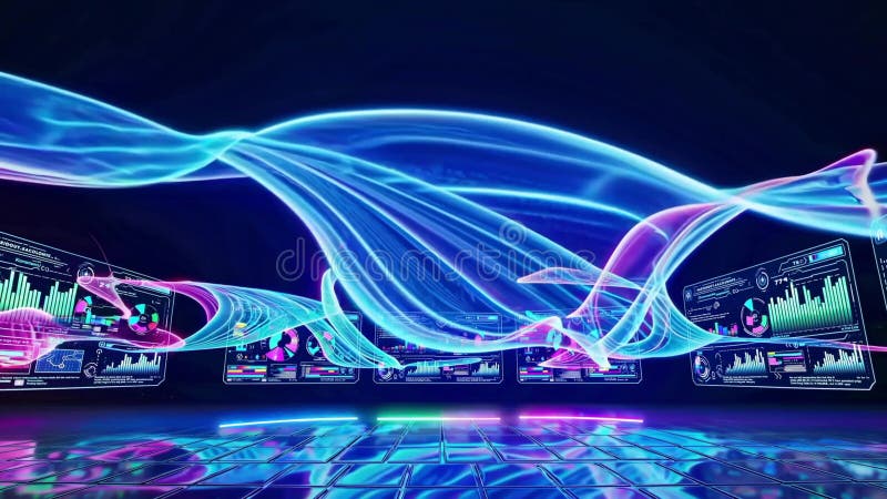 Neon Waves Display Featuring Glowing Abstract Patterns for Futuristic ...
