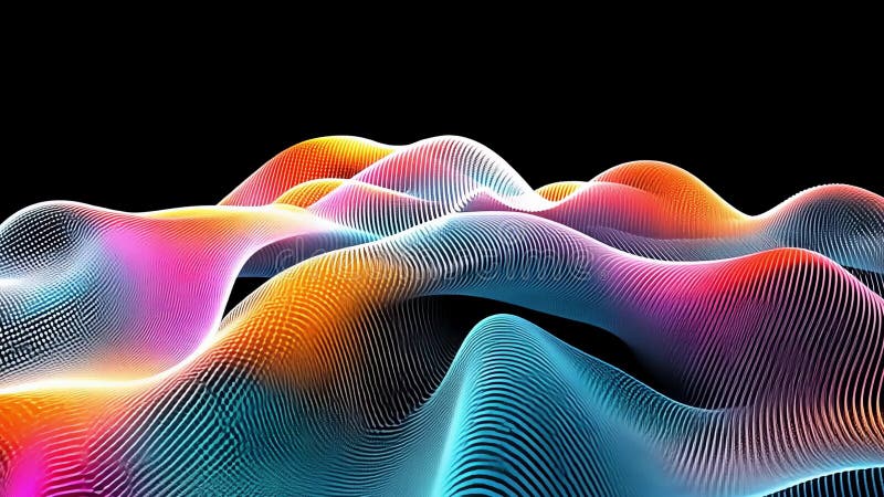Neon Waves with Dynamic Volumetric Effect on Black Background Stock ...