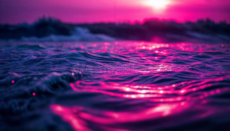 Neon Waves. Neon Glow of the Ocean Stock Illustration - Illustration of ...