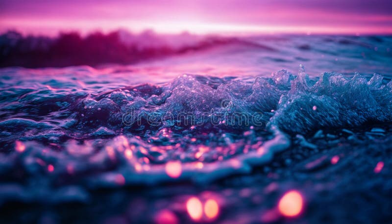 Neon Waves. Neon Glow of the Ocean Stock Illustration - Illustration of ...