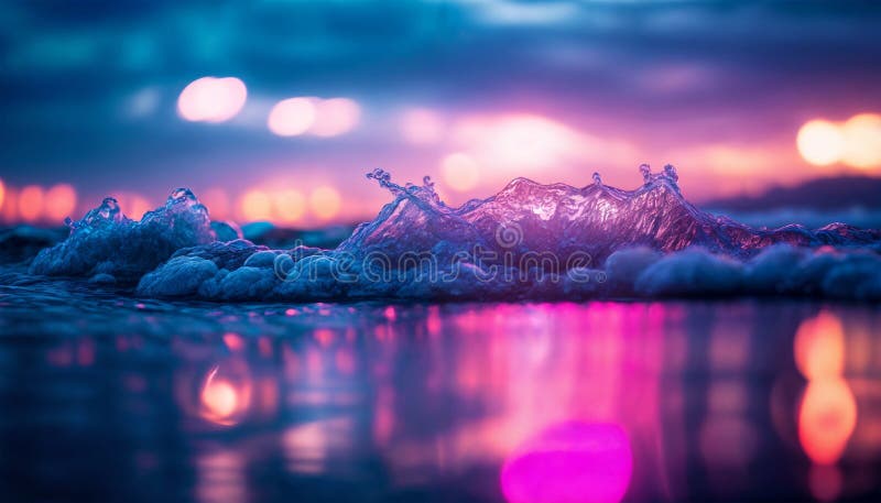 Neon Waves. Neon Glow of the Ocean Stock Illustration - Illustration of ...