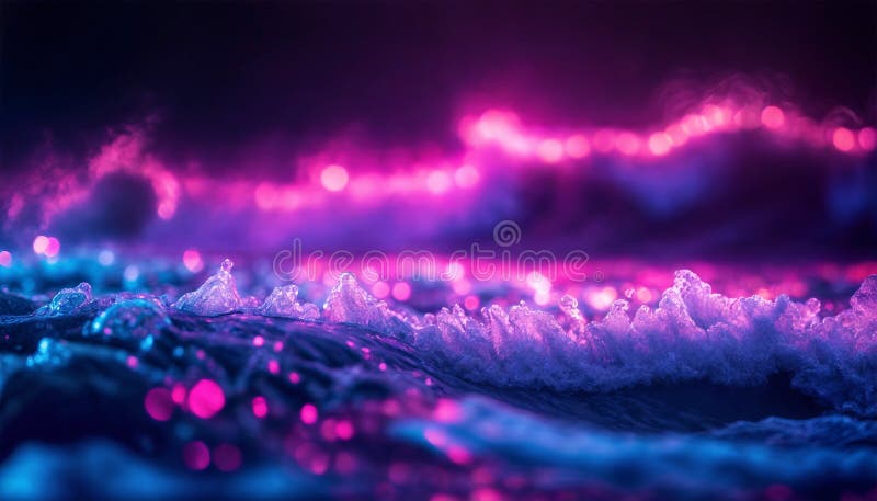 Neon Waves. Neon Glow of the Ocean Stock Illustration - Illustration of ...
