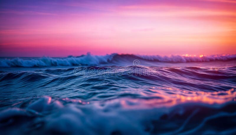 Neon Waves. Ocean Neon Glow Stock Illustration - Illustration of night ...