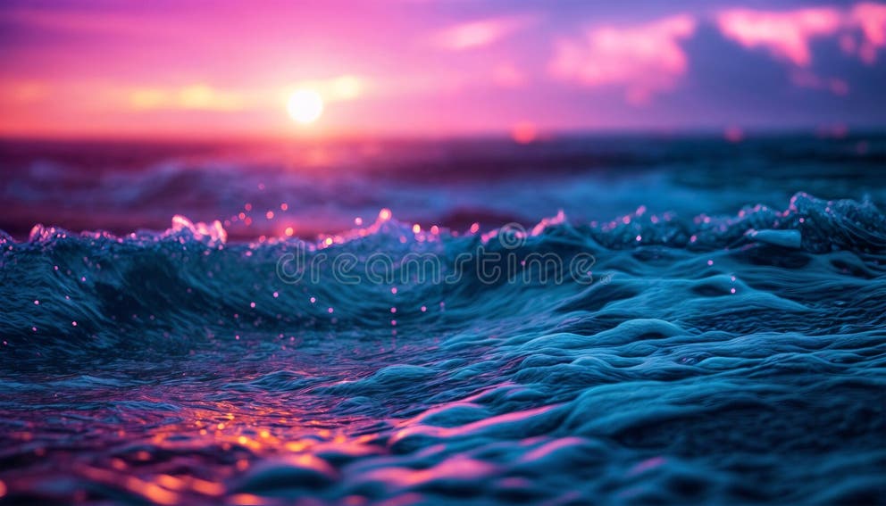 Neon Waves. Ocean Neon Glow Stock Illustration - Illustration of water ...