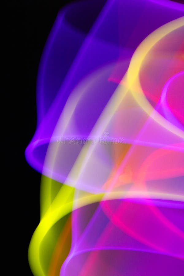 Neon Wavy Rainbow Swirls and Lines on Black Background Stock Photo ...