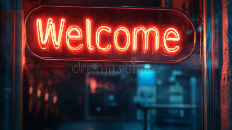 Neon Welcome Sign Illuminated in a Vibrant Urban Setting Stock Image ...