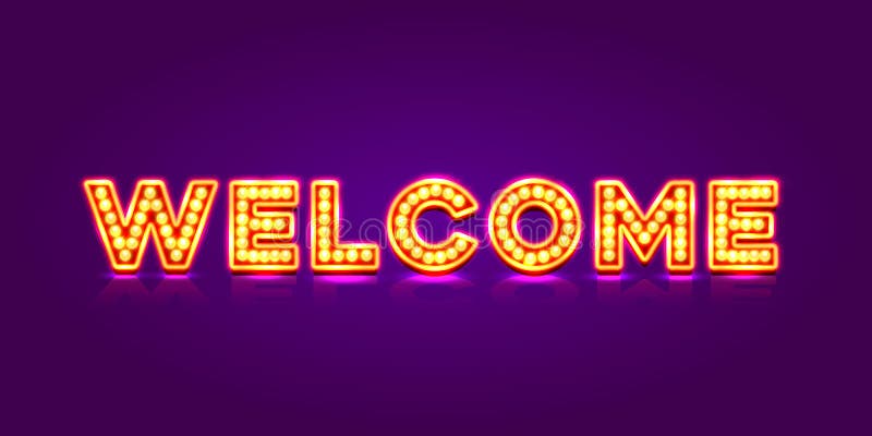 Neon Welcome Open Signboard on the Brick Wall Background. Stock Vector ...