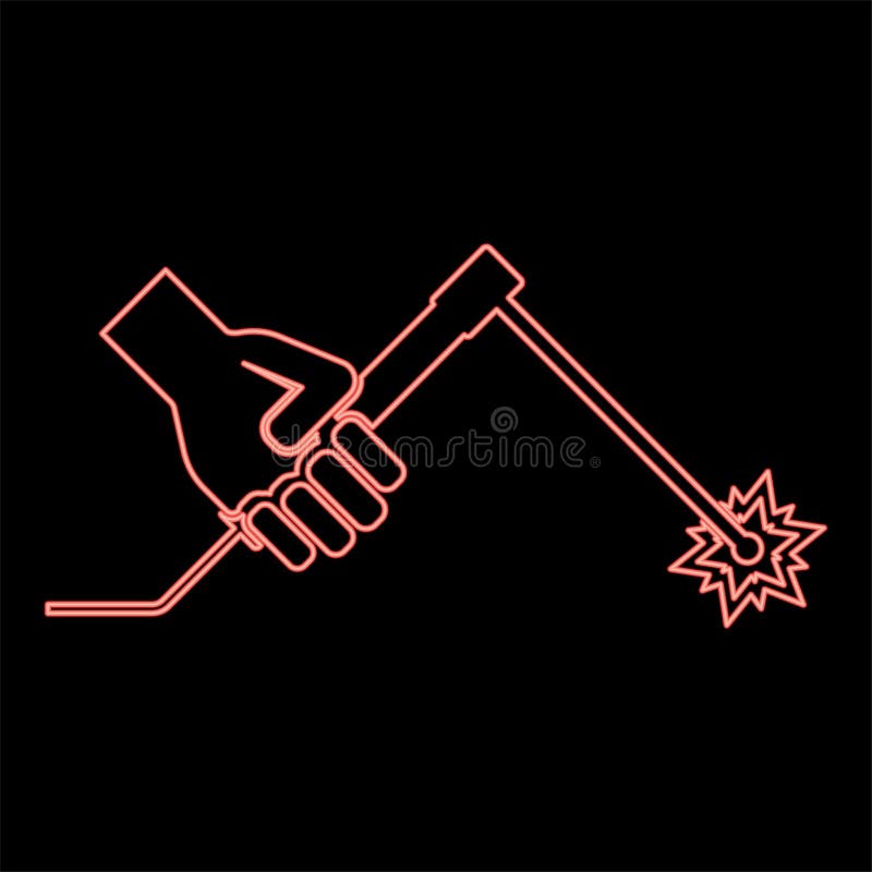 Neon Welding Machine in Hand Torch Welder Red Color Vector Illustration ...