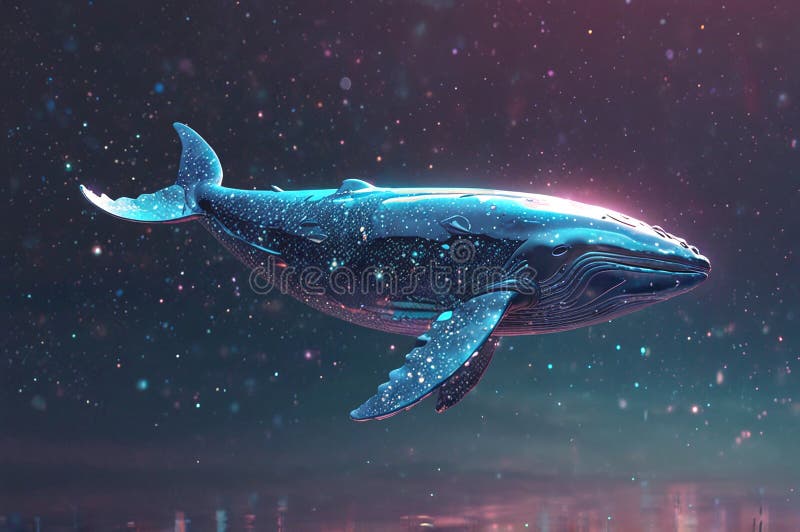 Neon Whale Swimming in the Deep Ocean Stock Image - Image of blue ...