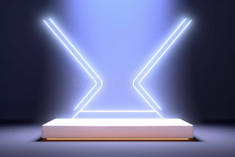 Neon White Lights Podium Display: Realistic 3D Rendering. Created with ...
