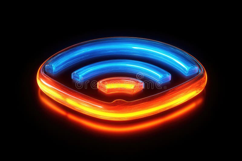 Neon Wifi Symbol Glowing in Dark Background Representing Wireless ...