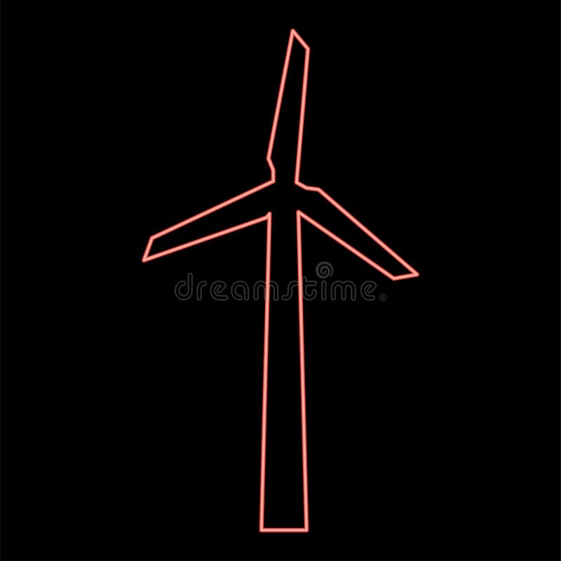 Neon Wind Generator Red Color Vector Illustration Image Flat Style ...