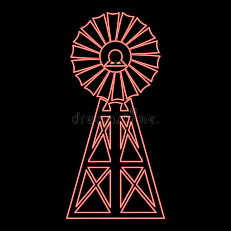 Neon Wind Generator Red Color Vector Illustration Image Flat Style ...