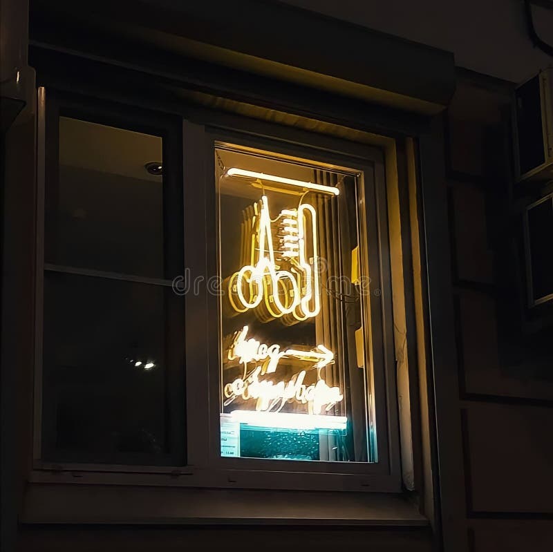 Neon window barbershop stock photo. Image of light, lighting - 226360258