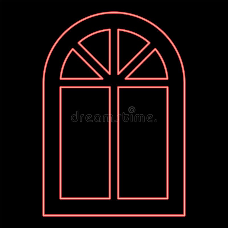 Neon Window Frame Semi-round at the Top Arch Window Red Color Vector ...