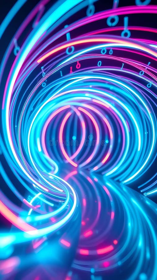 Neon Wire Cable Spiral: Abstract High-Tech Tunnel Stock Illustration ...