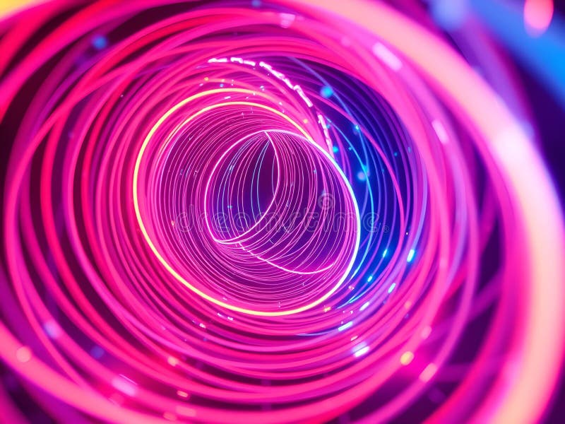 Neon Wire Cable Spiral: Abstract High-Tech Tunnel Stock Illustration ...