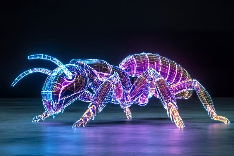 Neon Wireframe Ant Digital Art Illustration Stock Illustration ...