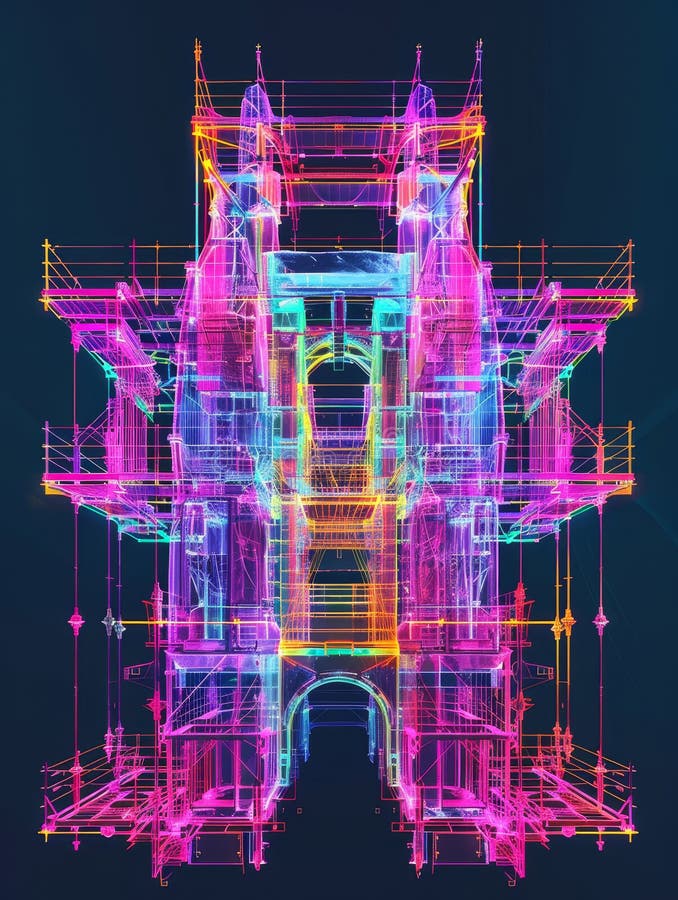 Neon Wireframe Bridge a Neon Wireframe Bridge Design a Digital of a ...
