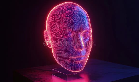 Neon Wireframe Head Sculpture with Glowing Lines and Abstract Design ...