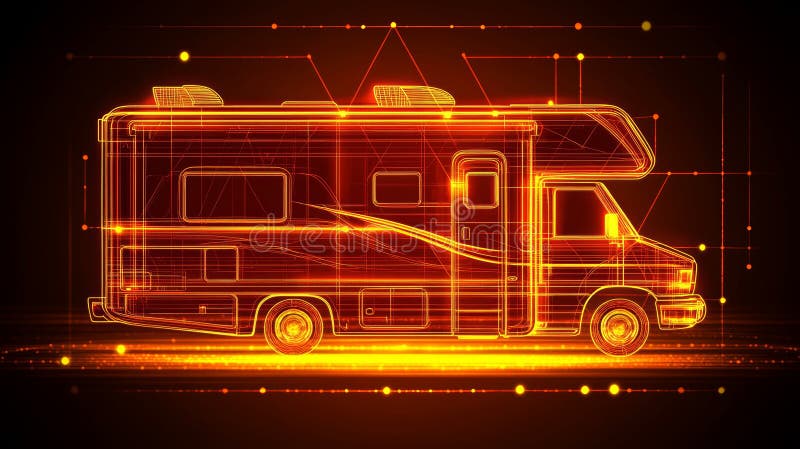 Neon Wireframe of a Modern Camper Van, Concept for Travel, Technology ...