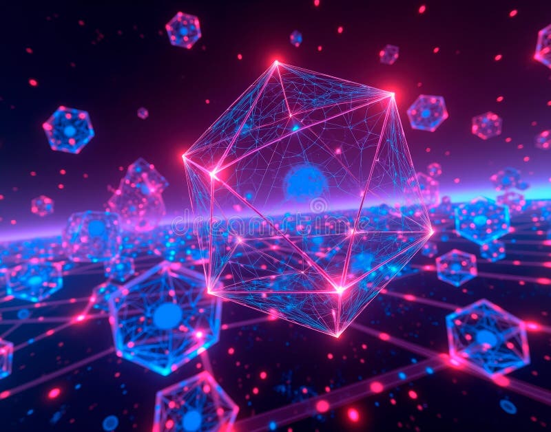 Neon Wireframe Polyhedrons Floating in a Holographic Void, Inspired by ...