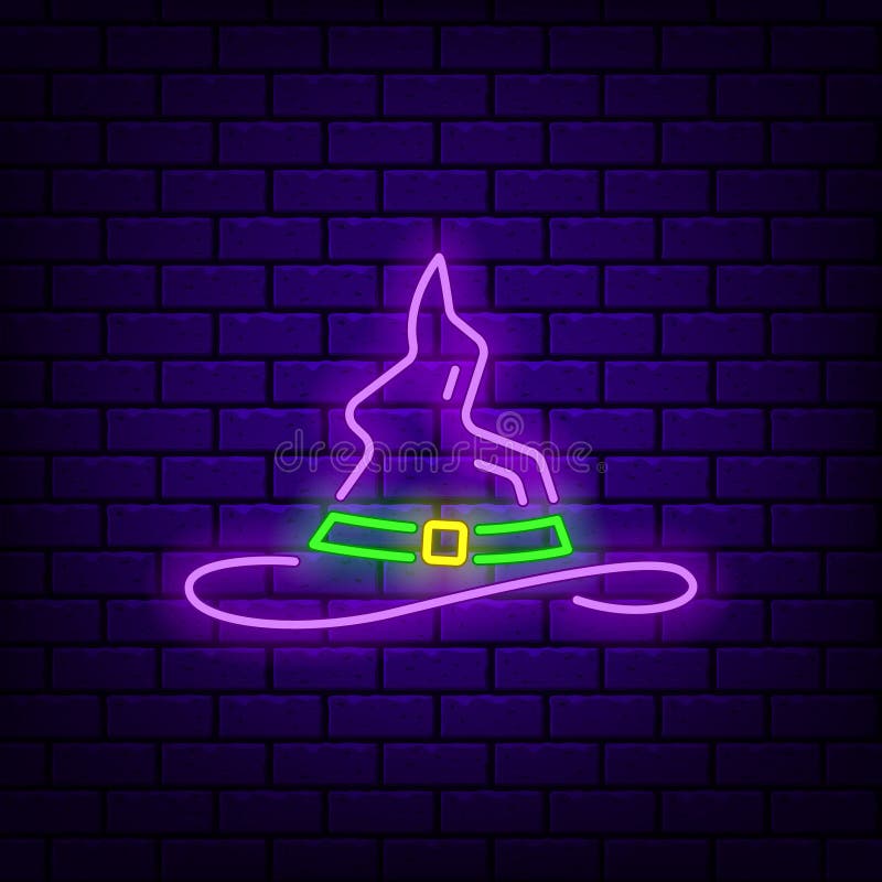 Witch Neon Light Icon. Wicked Sorceress, Hag With Broomstick. Halloween ...
