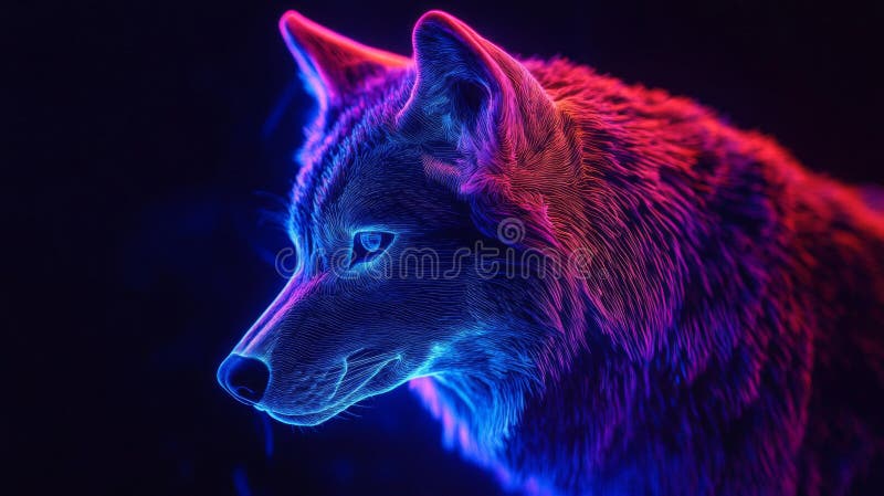 Neon Wolf Portrait: Glowing Blue and Pink Digital Art Stock ...