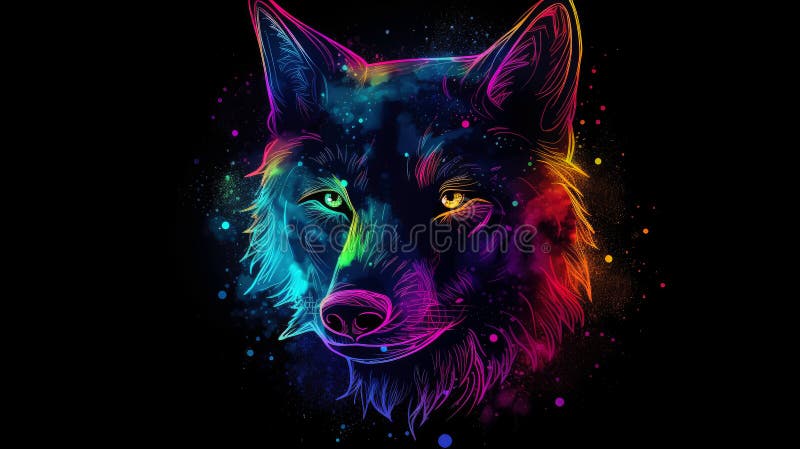 Neon Wolf Silhouette in Cosmic Space. Gnerative Ai. Stock Illustration ...