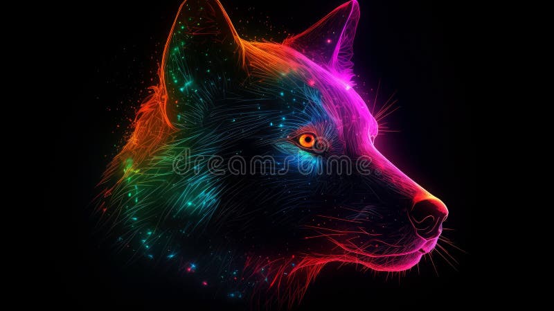 Neon Wolf Silhouette in Cosmic Space. Gnerative Ai. Stock Illustration ...