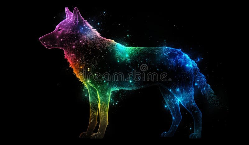Neon Wolf Silhouette in Cosmic Space. Gnerative Ai. Stock Illustration ...